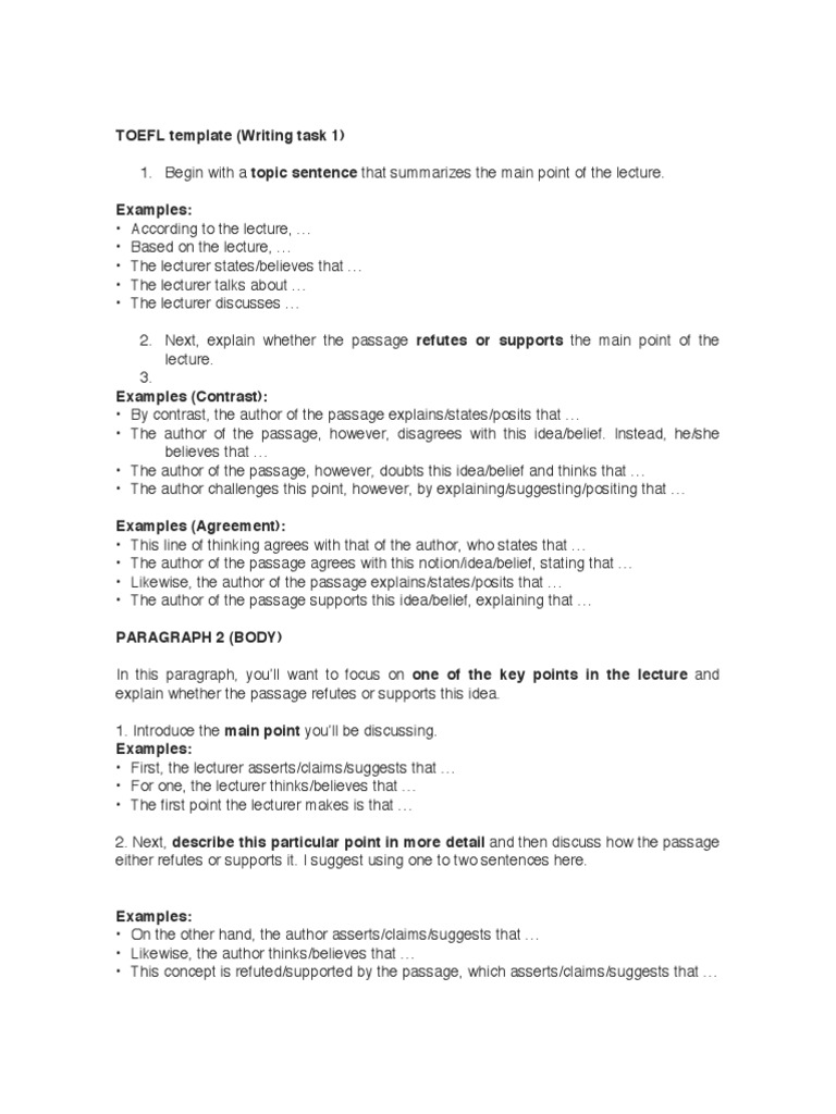 TOEFL Template Writing Task 1 (Template 3) | PDF | Paragraph | Truth