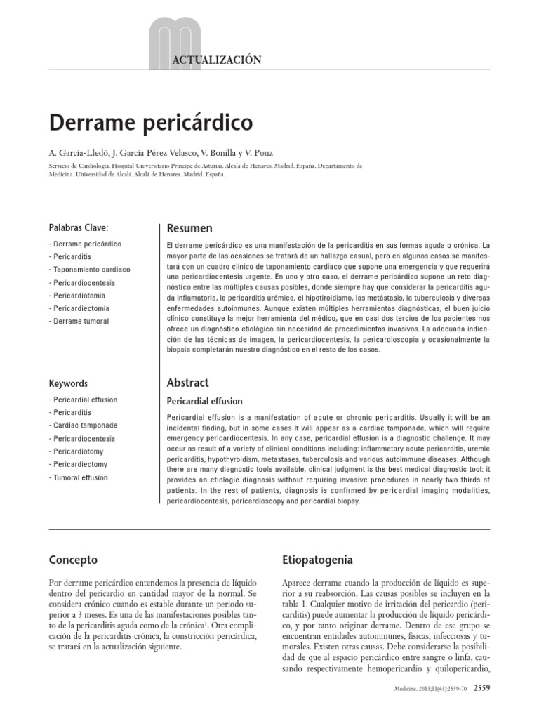 Derrame Pericardico PDF | PDF | Sistema cardiovascular | Corazón