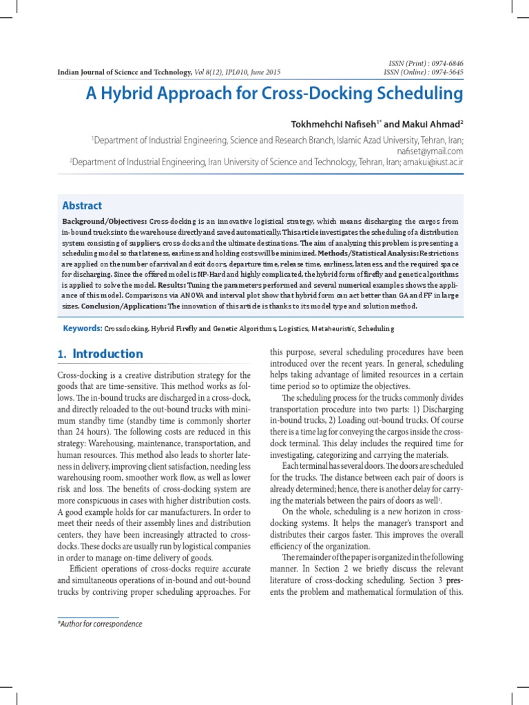 A Hybrid Approach For Cross-Docking Scheduling: 1. Introduction | PDF ...