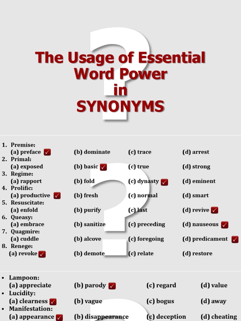 The Usage of Essential Word Power in Synonyms | PDF