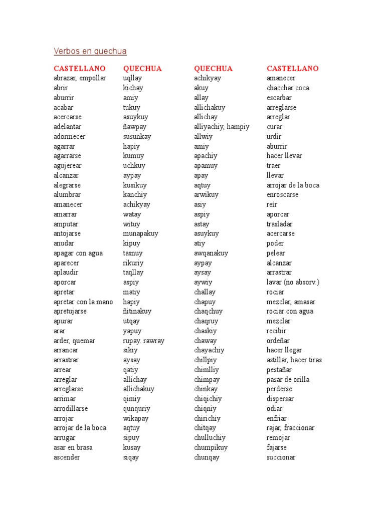 Verbos en Quechua | PDF | Plantas | Naturaleza