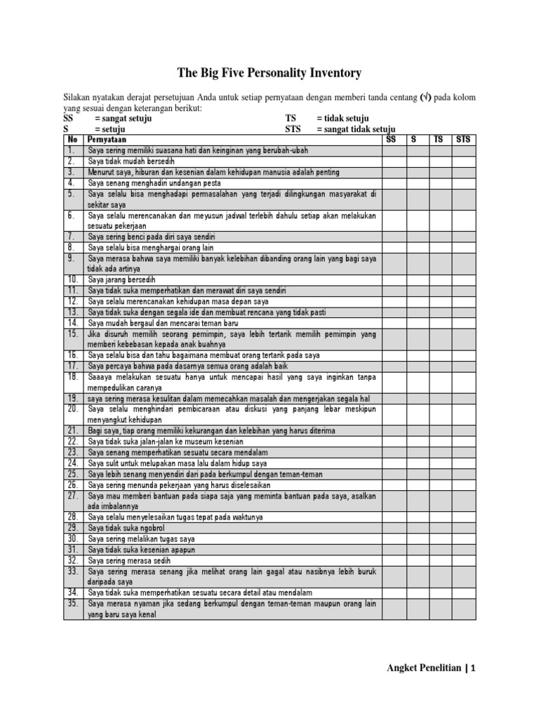 The Big Five Personality Inventory | PDF