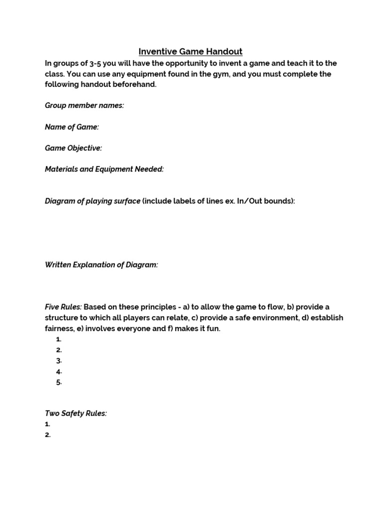 Inventing Games Handout | PDF | Cognition | Business