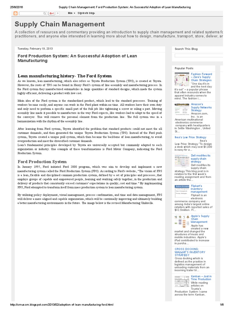Supply Chain Management - Ford Production System - An Successful ...