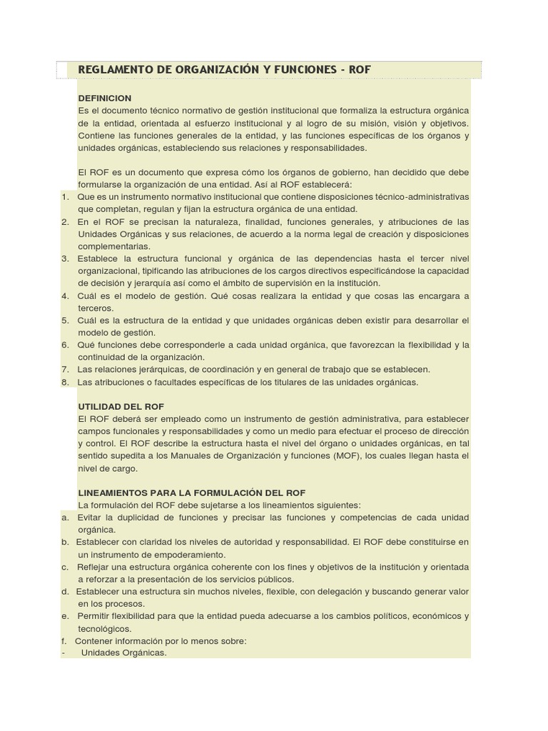 Reglamento de Organización y Funciones | PDF | Regulación | Institución