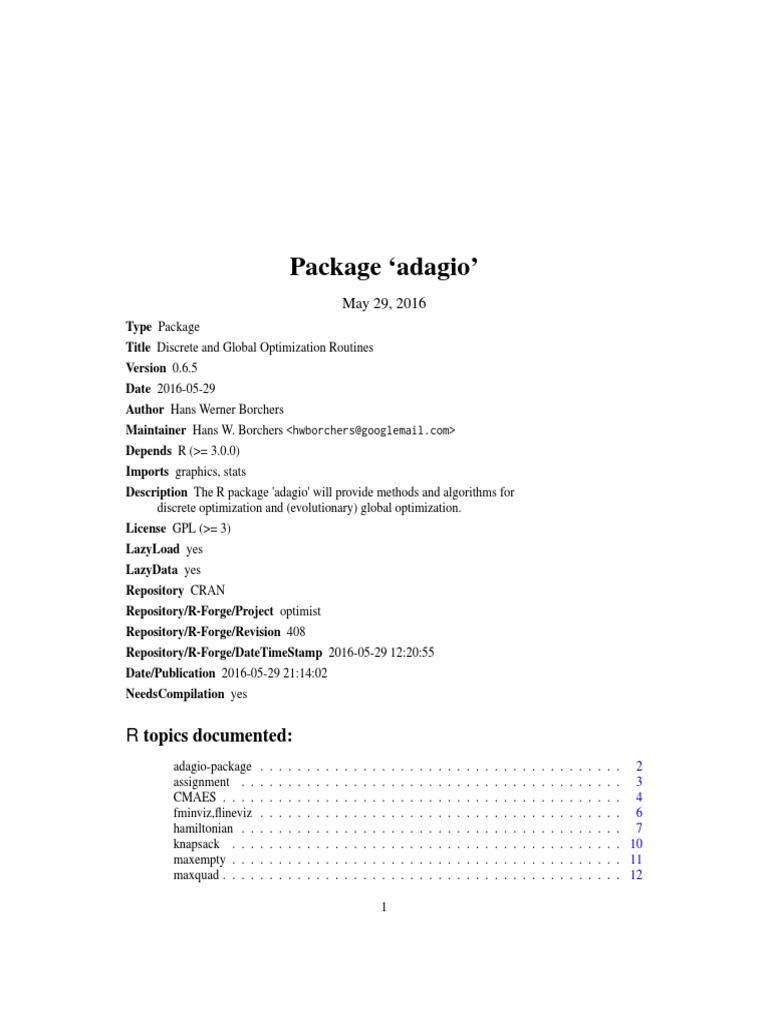 Package Adagio': R Topics Documented | PDF | Mathematical Optimization ...