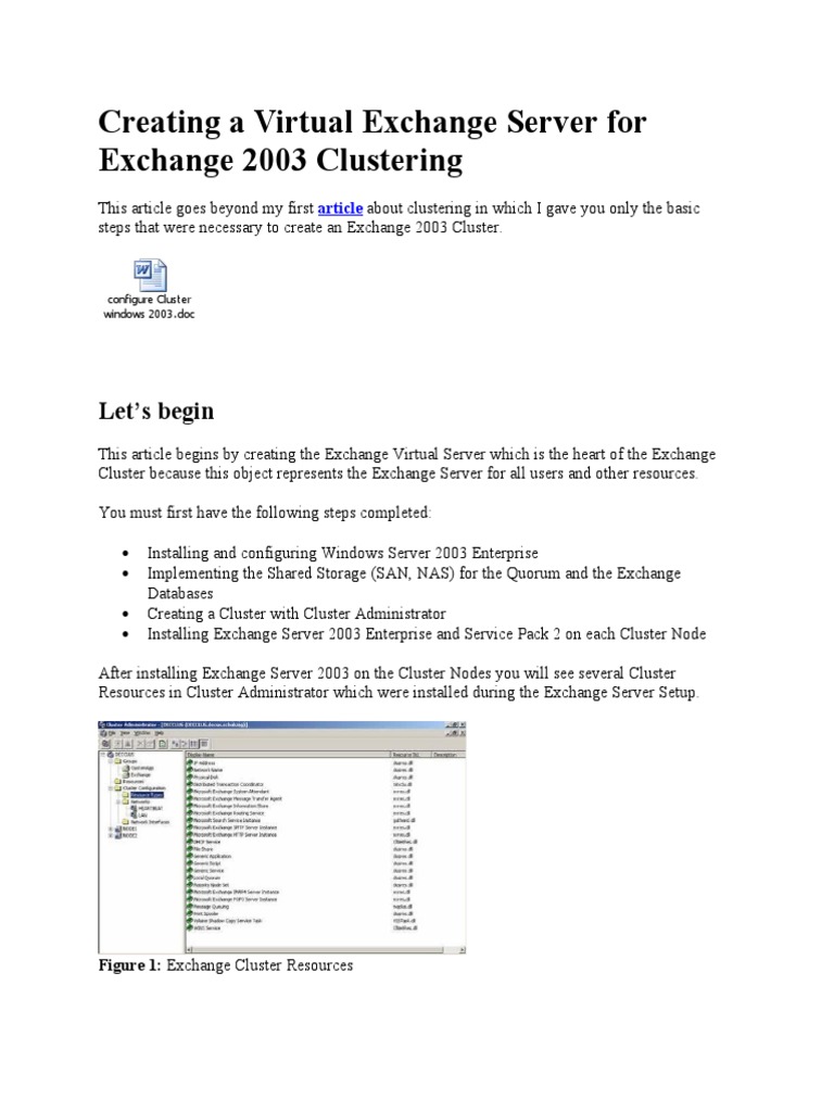 Creating a Virtual Exchange Server for Exchange 2003 Clustering | PDF ...