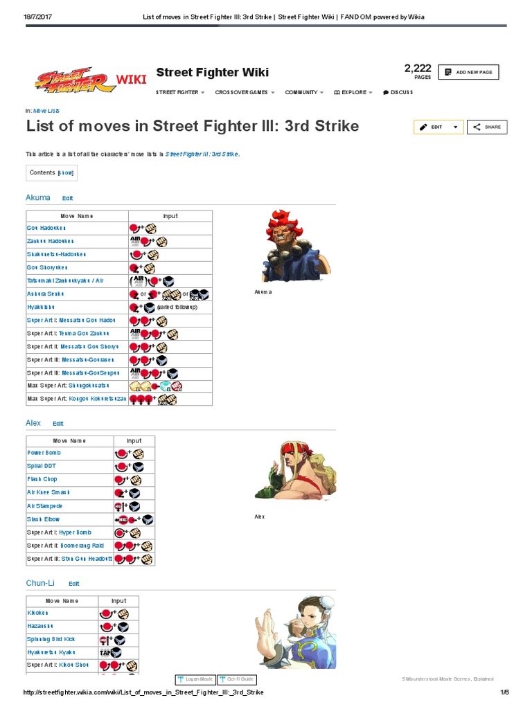 List of Moves in Street Fighter III 3rd Strike | PDF