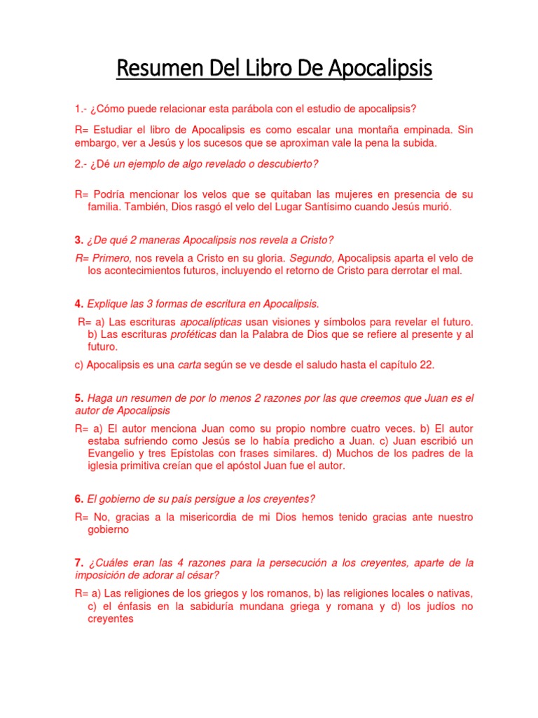 Resumen Del Libro De Apocalipsis 1 Pdf Libro De Revelación Antecristo