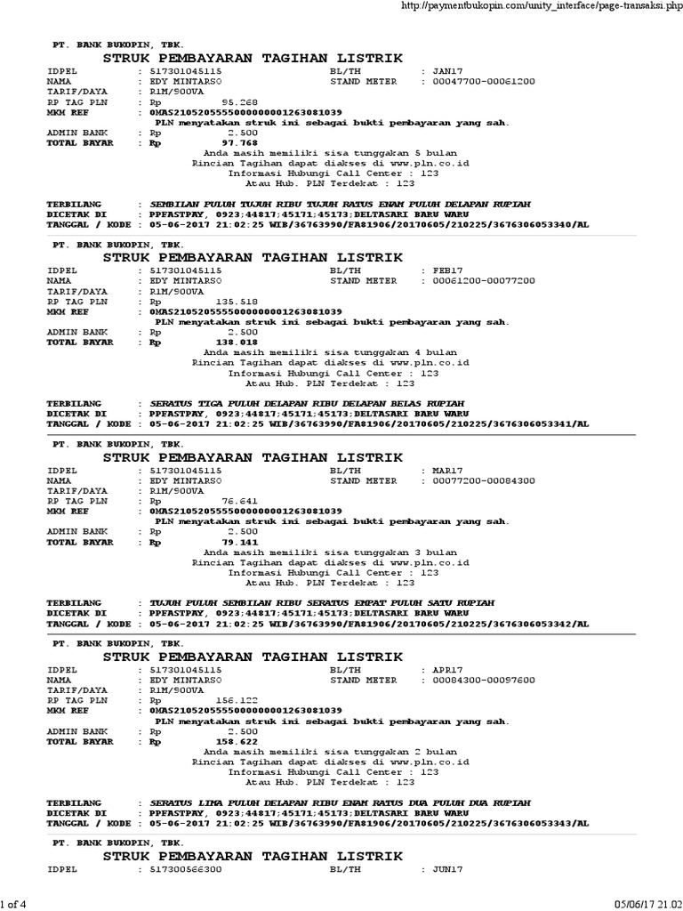 Contoh Nota Pembayaran Listrik | PDF
