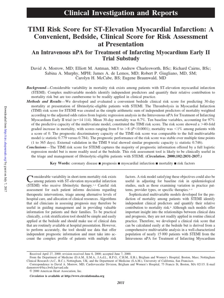 Timi Risk Score Aha | PDF | Myocardial Infarction | Clinical Trial