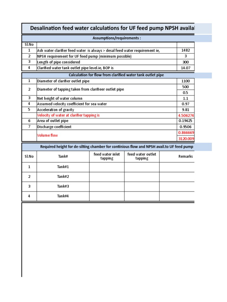 Desalination Feed Pump NPSH Calculations | PDF | Pump | Applied And Interdisciplinary Physics