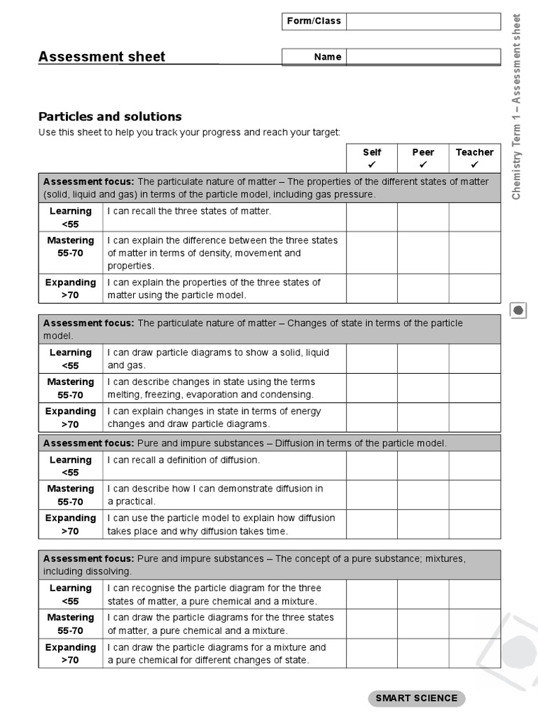 Chemistry Particle Model Assessment | PDF | Solution | Solubility