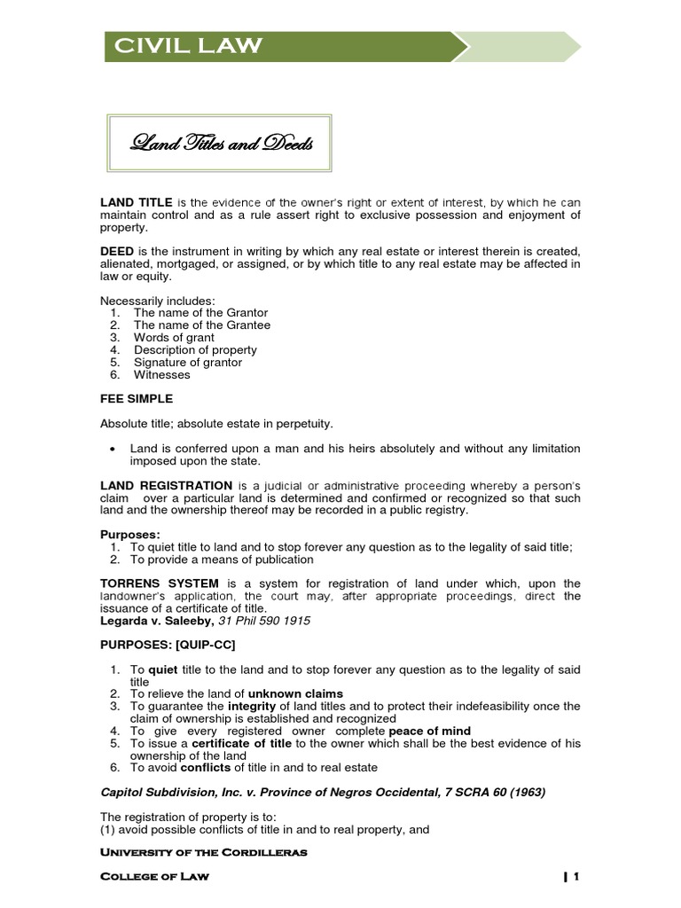 Land Titles and Deeds | PDF | Title (Property) | Deed