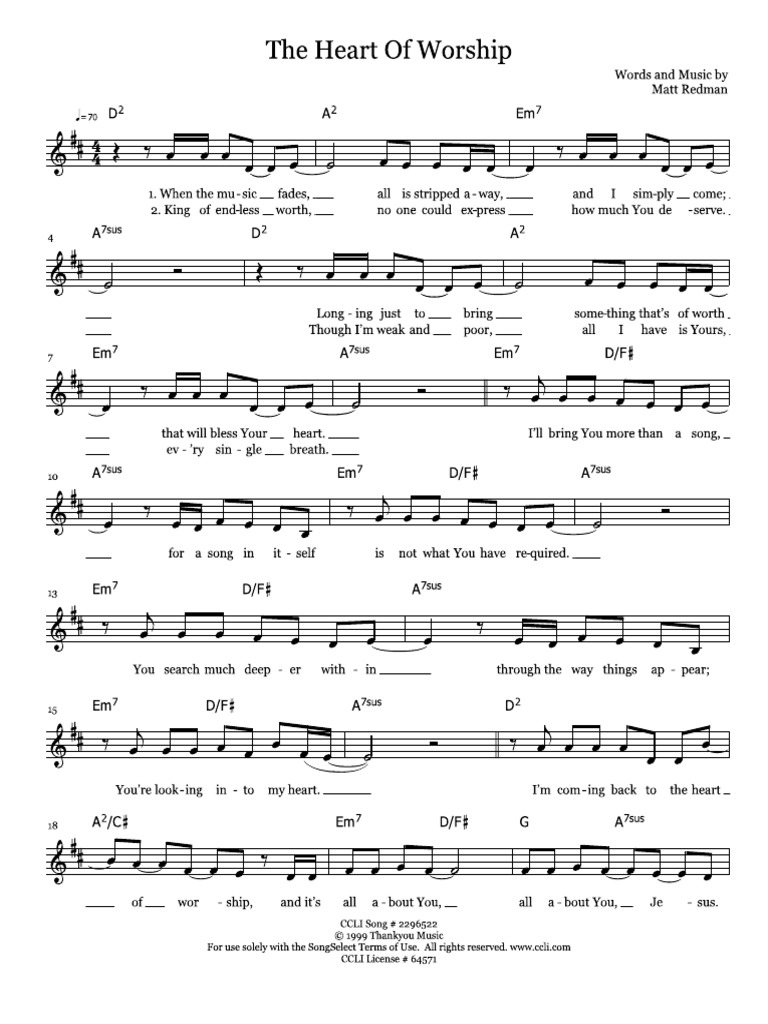 The Heart of Worship - LEAD SHEET - Key D | PDF