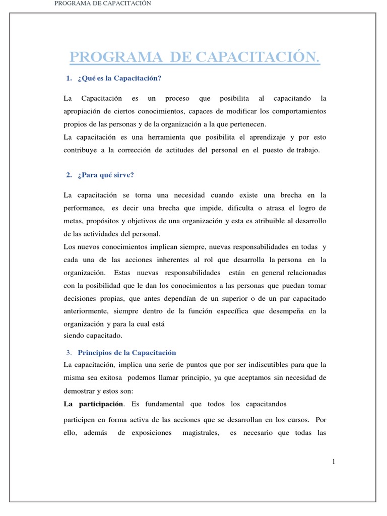 Ejemplo de Plan de Capacitación Word | PDF | Planificación | Evaluación