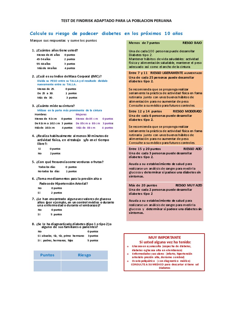 Test Findrisk Factores de Riesgo Diabetes | Diabetes mellitus ...