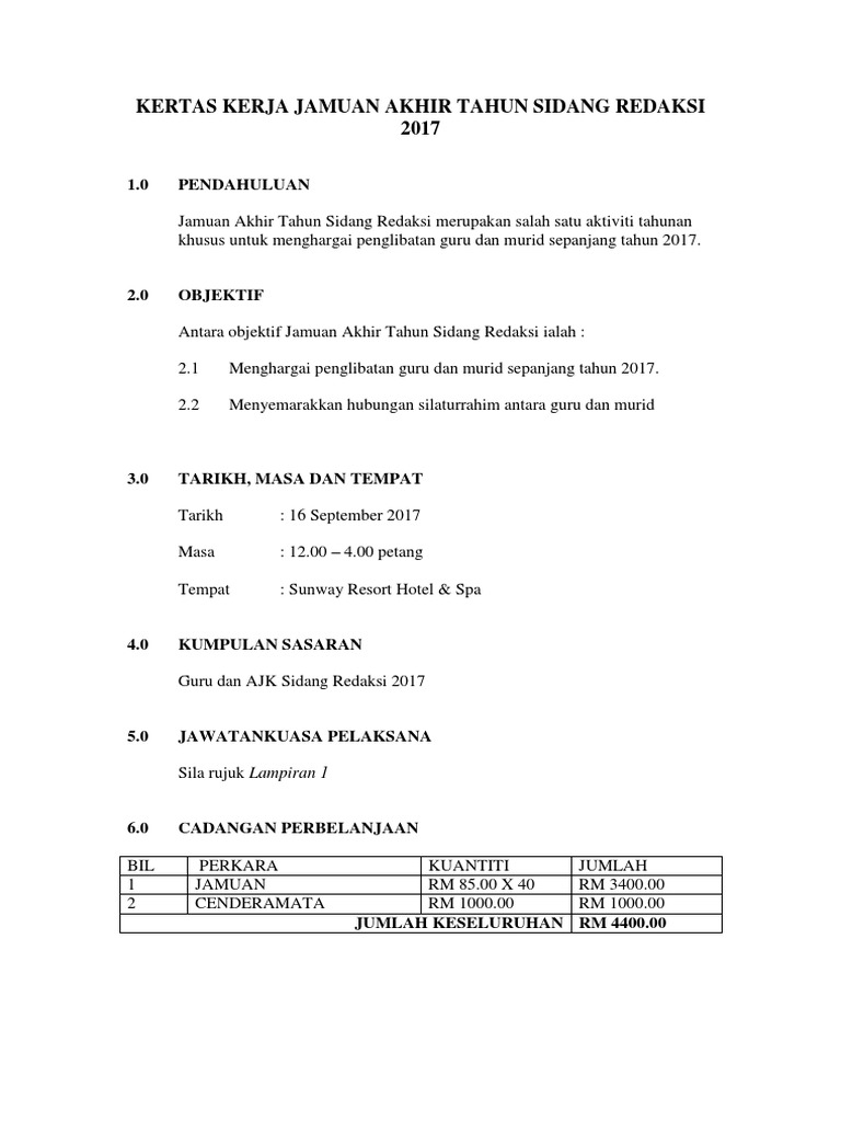Kertas Kerja Jamuan Akhir Tahun Sidang Redaksi | PDF