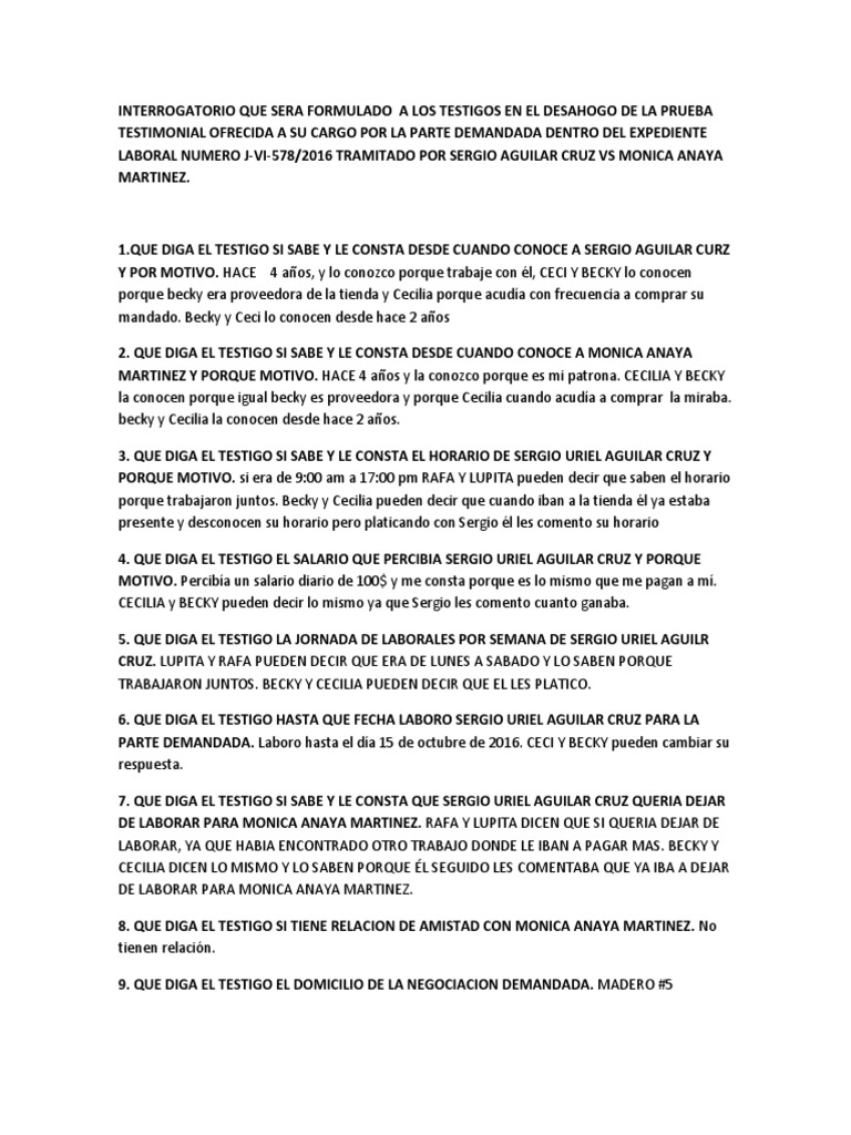 INTERROGATORIO Laboral | PDF