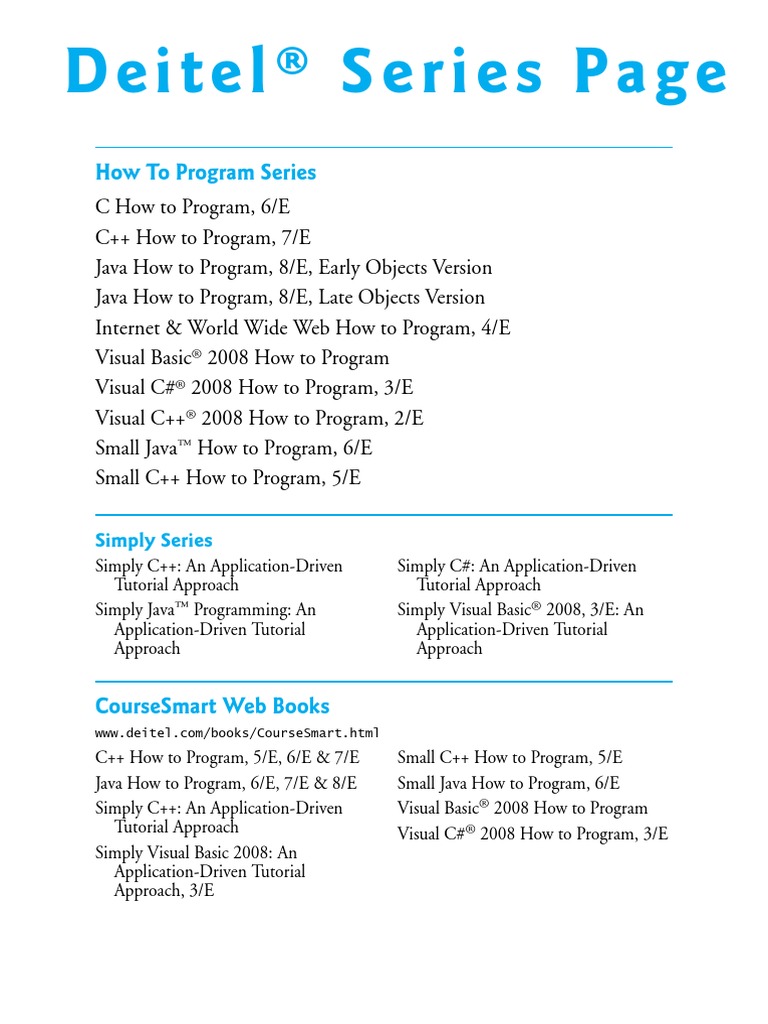 Deitel® Ser Ies Page: How To Program Series | PDF | Areas Of Computer ...