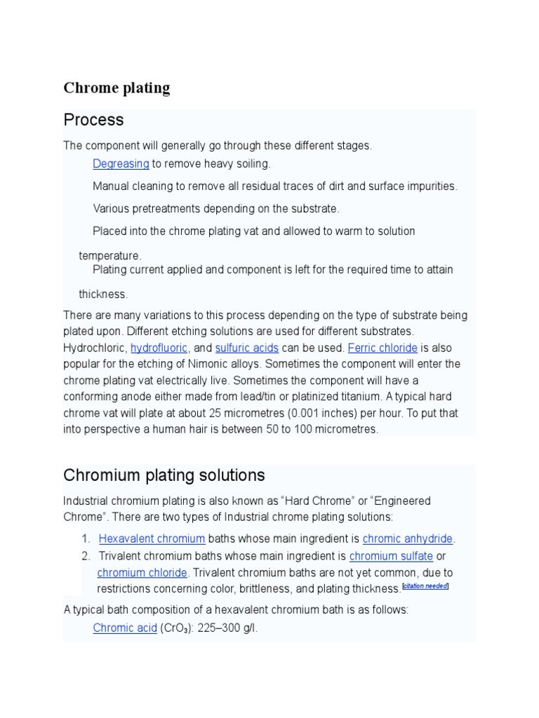 Process: Chrome Plating | PDF | Materials | Chemical Elements