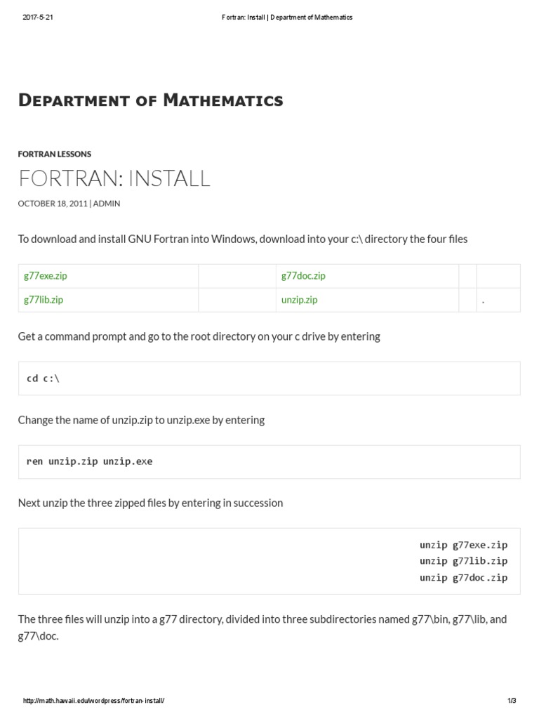 Fortran - Install - Department of Mathematics | PDF | Zip (File Format ...