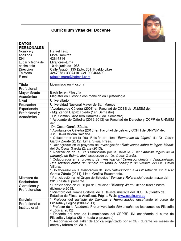 Curriculum Vitae Rafael Mora | PDF | Educación avanzada