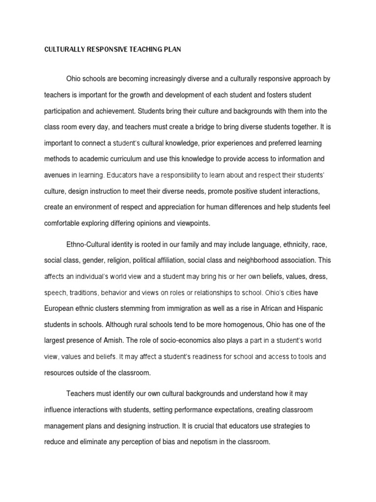 Culturally Responsive Plan | PDF | Teachers | Learning