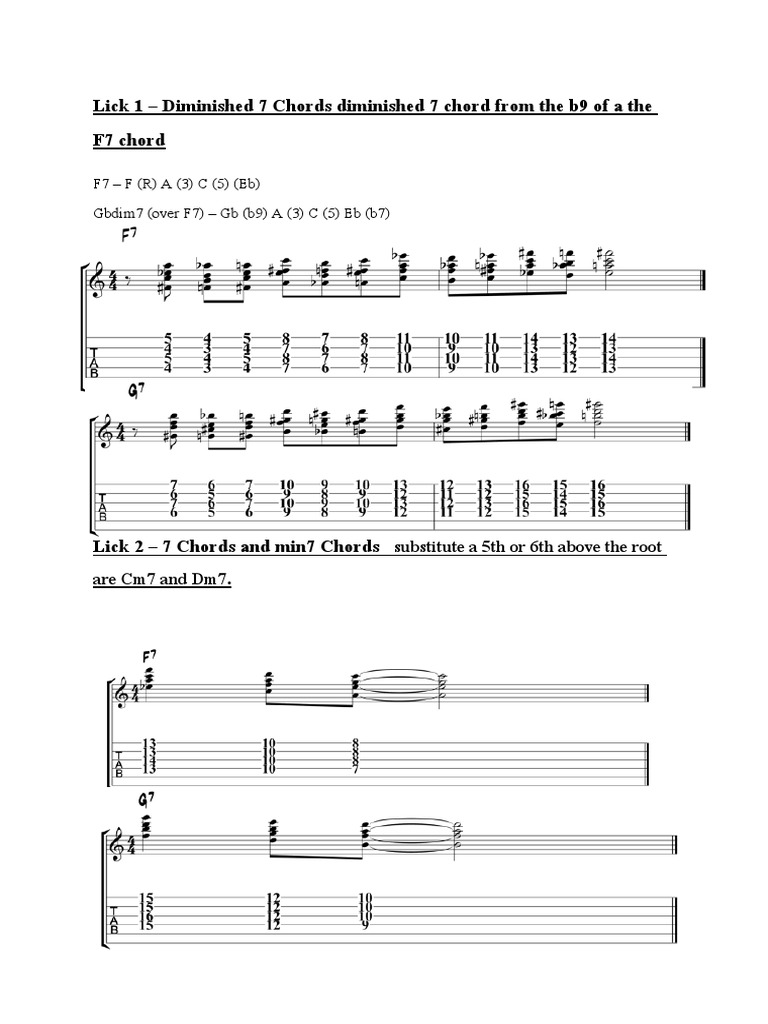 Lick 1 - Diminished 7 Chords Diminished 7 Chord From The b9 of A The F7 Chord | PDF | Musical ...