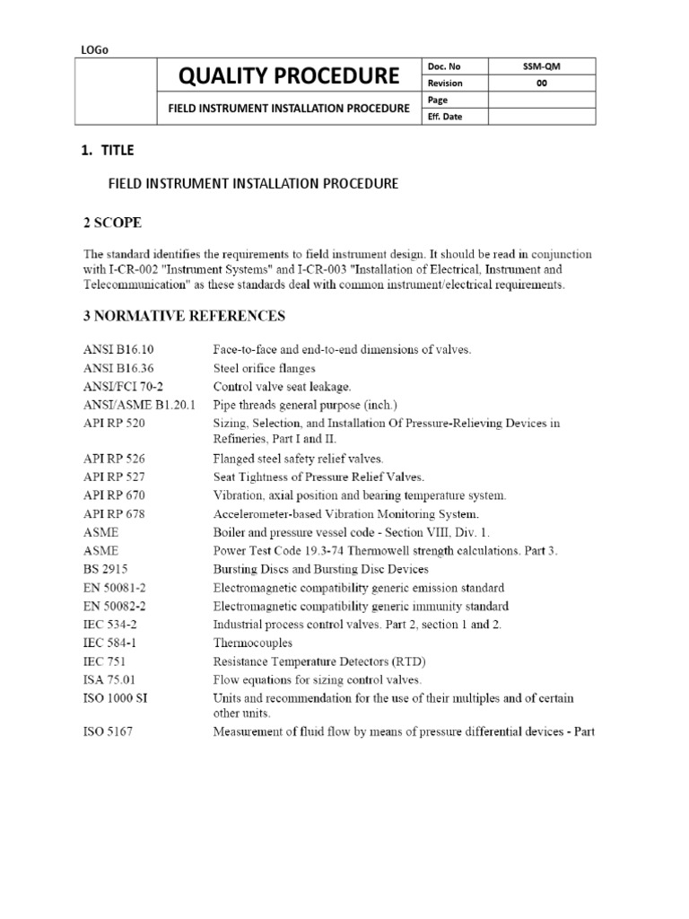 Field Instrument Install Procedure