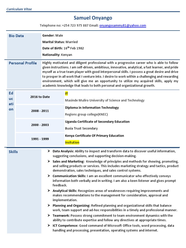 Samuel Onyango CV | PDF | Databases | Information Technology