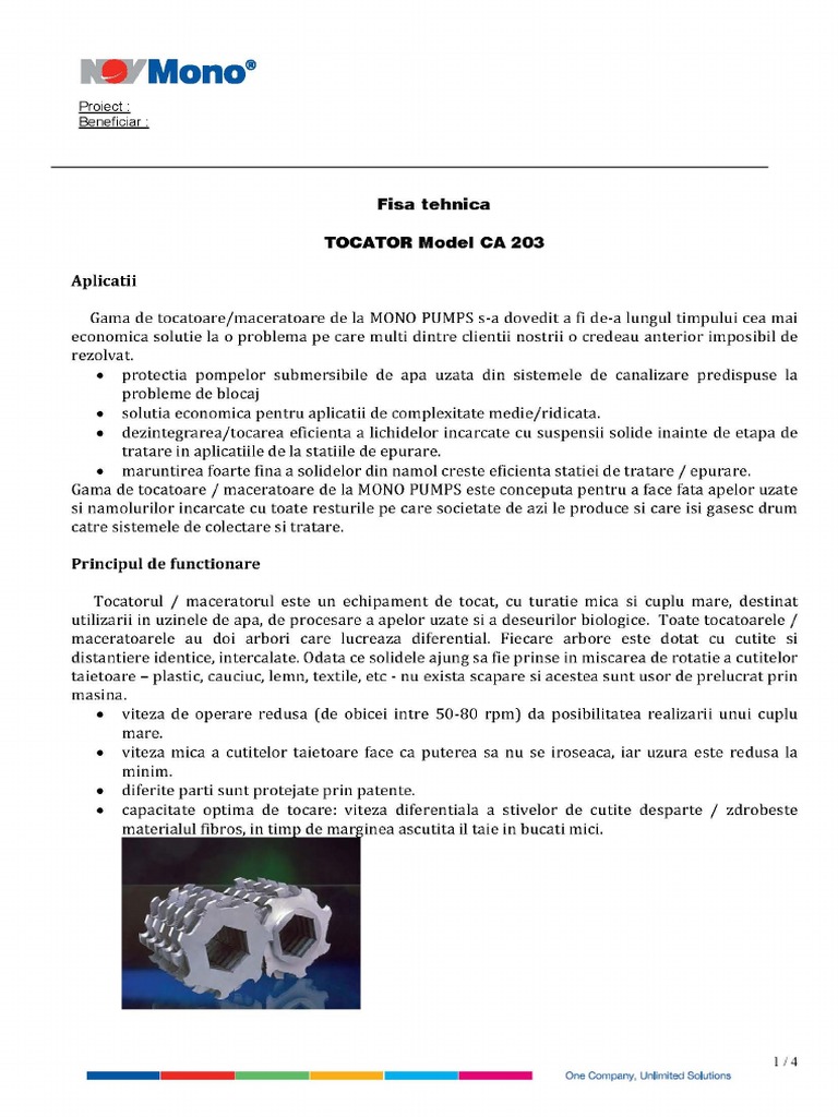 4.fisa Tehnica Tocator - Ca203 | PDF