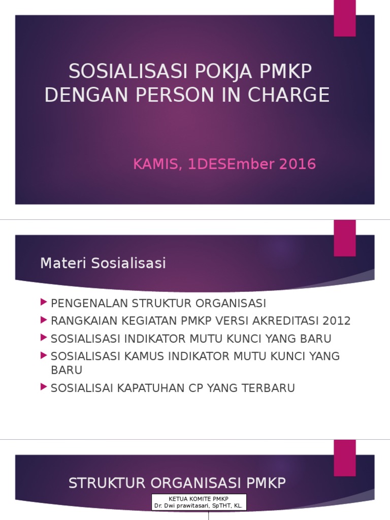 Sosialisasi Pokja PMKP Dengan Person in Charge | PDF
