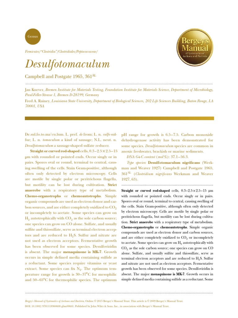 Desulfotomaculum | PDF | Bacteria | Redox