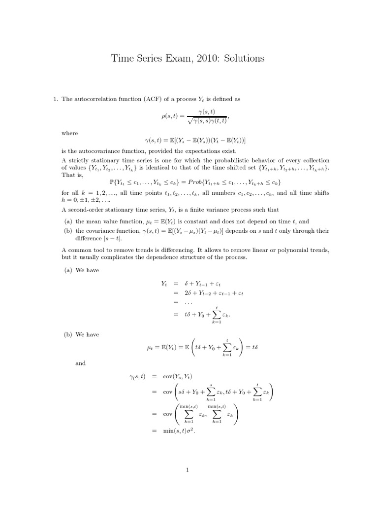 Time Series Exam, 2010: Solutions | PDF | Stationary Process | Statistical Theory