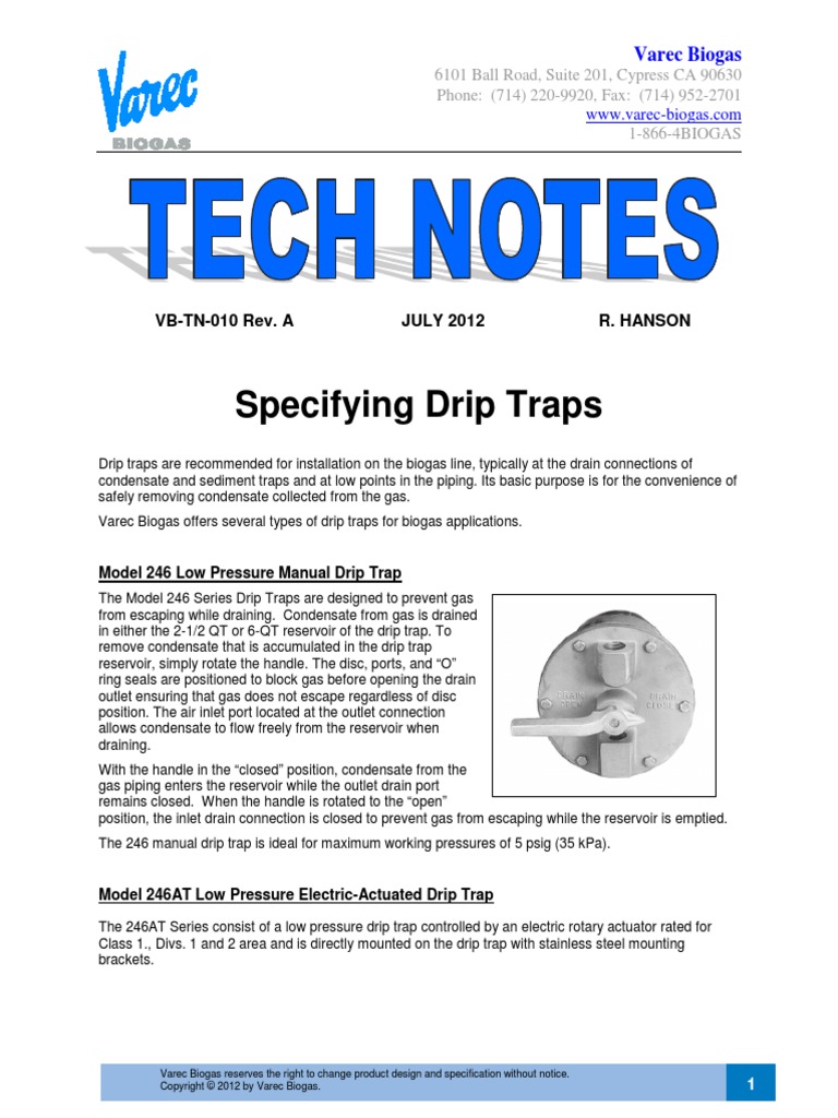 TN 010-Drip Traps Rev A | PDF | Valve | Ventilation (Architecture)