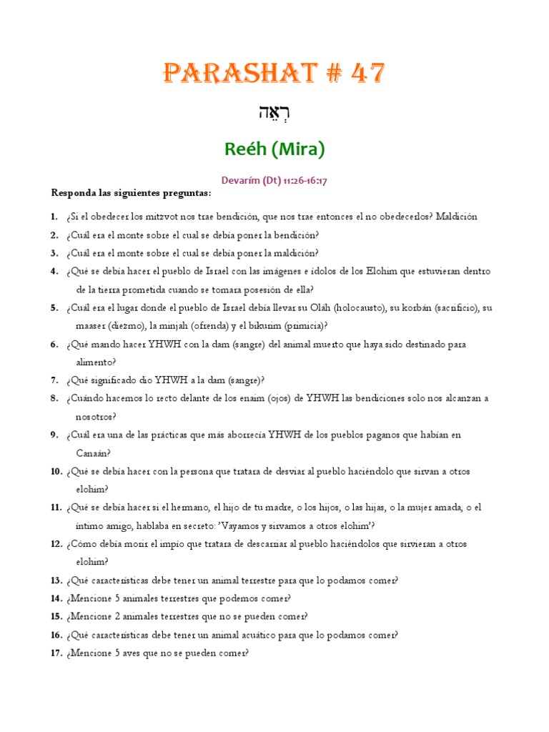 Parashat Reeh # 47 Adolescentes 5770 | PDF | Religión y creencia ...
