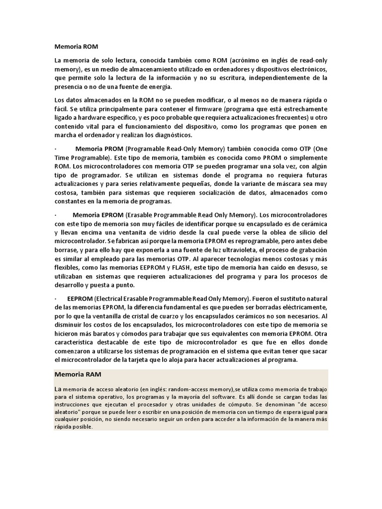 Tipos y características de memoria ROM | PDF | Memoria de sólo lectura ...