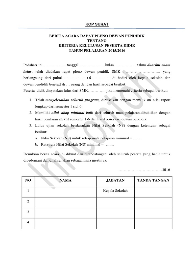 Berita Acara Rapat Kelulusan | PDF