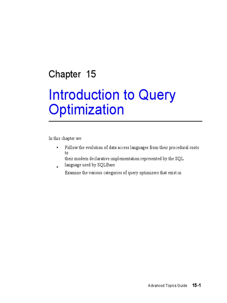 Introduction To Query Optimization: Advanced Topics Guide | PDF | Database Index | Relational ...