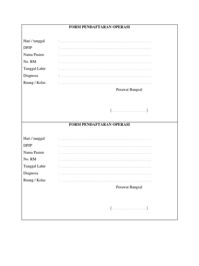 Form Pendaftaran Operasi | PDF