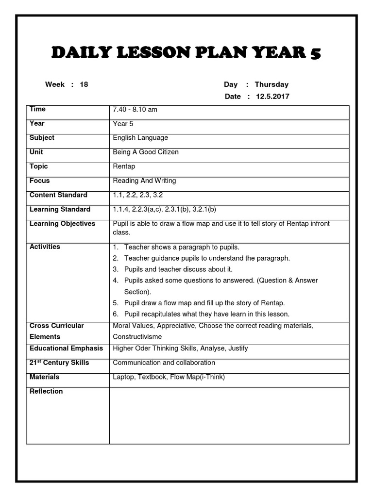 Daily Lesson Plan Year 5 | PDF | Lesson Plan | Human Communication