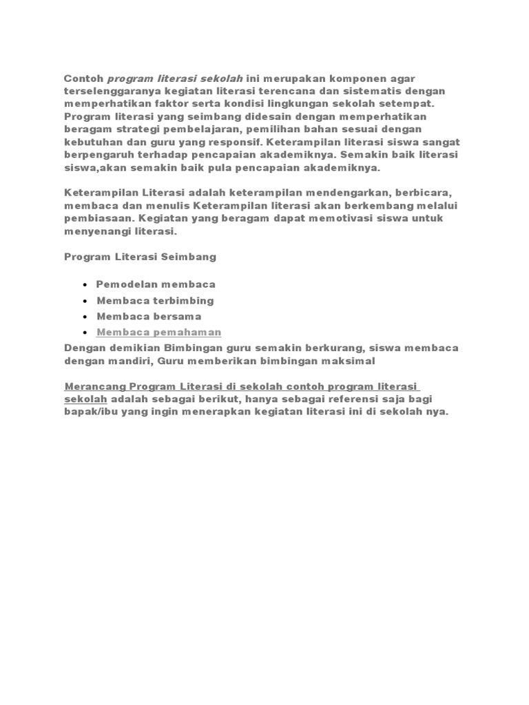 Contoh Program Literasi | PDF