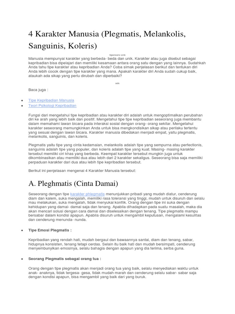 Empat Karakter Dasar Manusia | PDF | Karier & Perkembangan ...