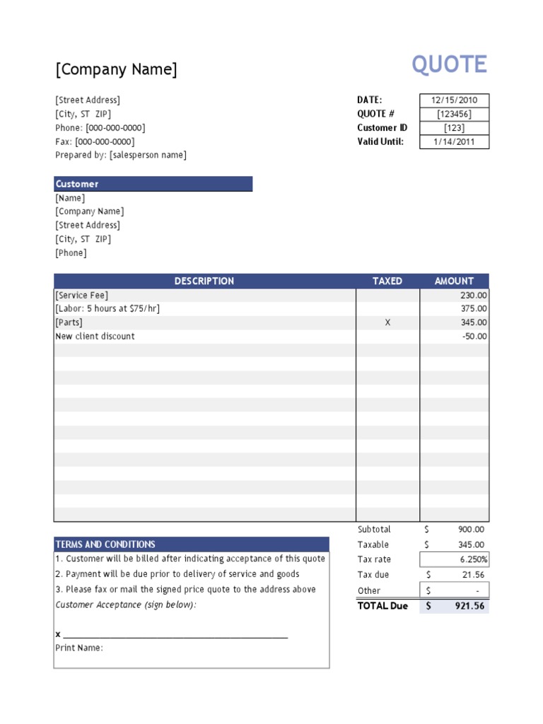 Price Quotation Template Excel | Download Free PDF | Copyright | Taxes