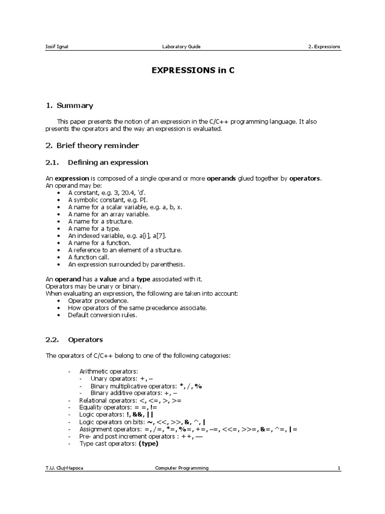 02-Expressions in C | PDF | Trigonometric Functions | Teaching Mathematics