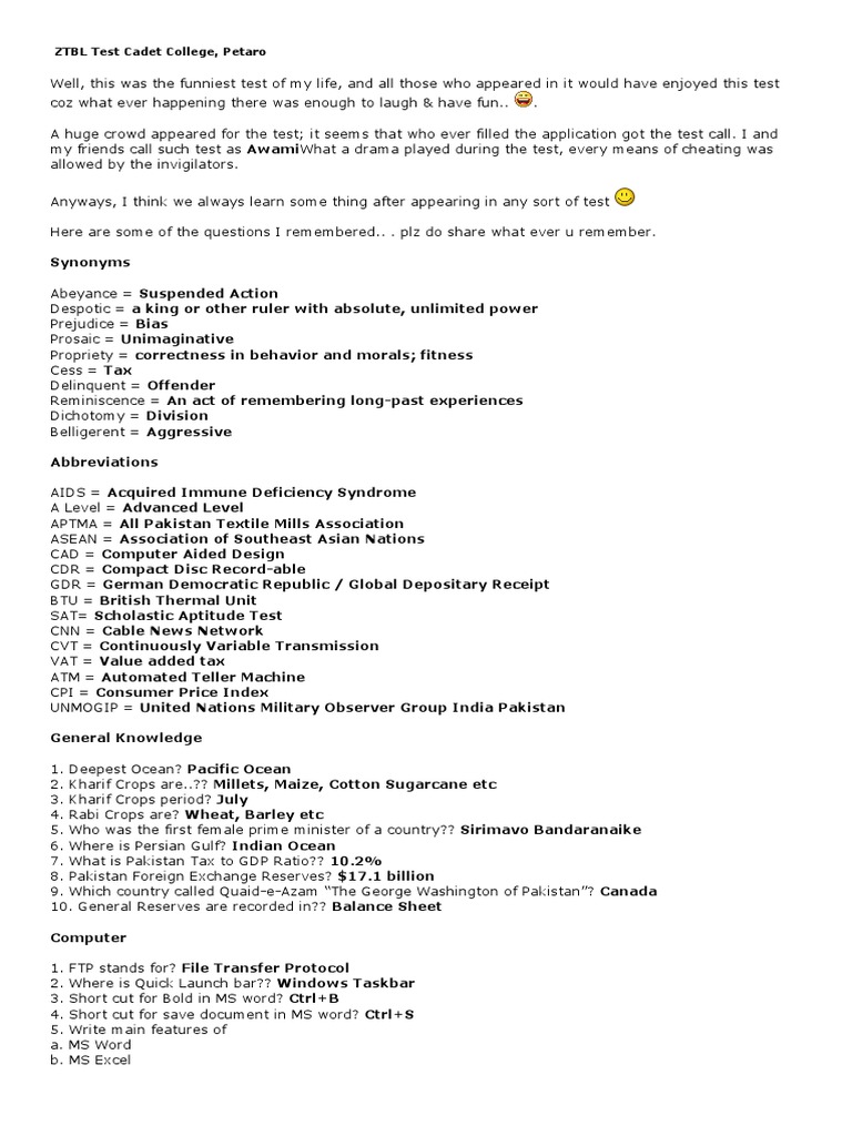 ZTBL Test Cadet College | PDF | File Transfer Protocol | Test (Assessment)