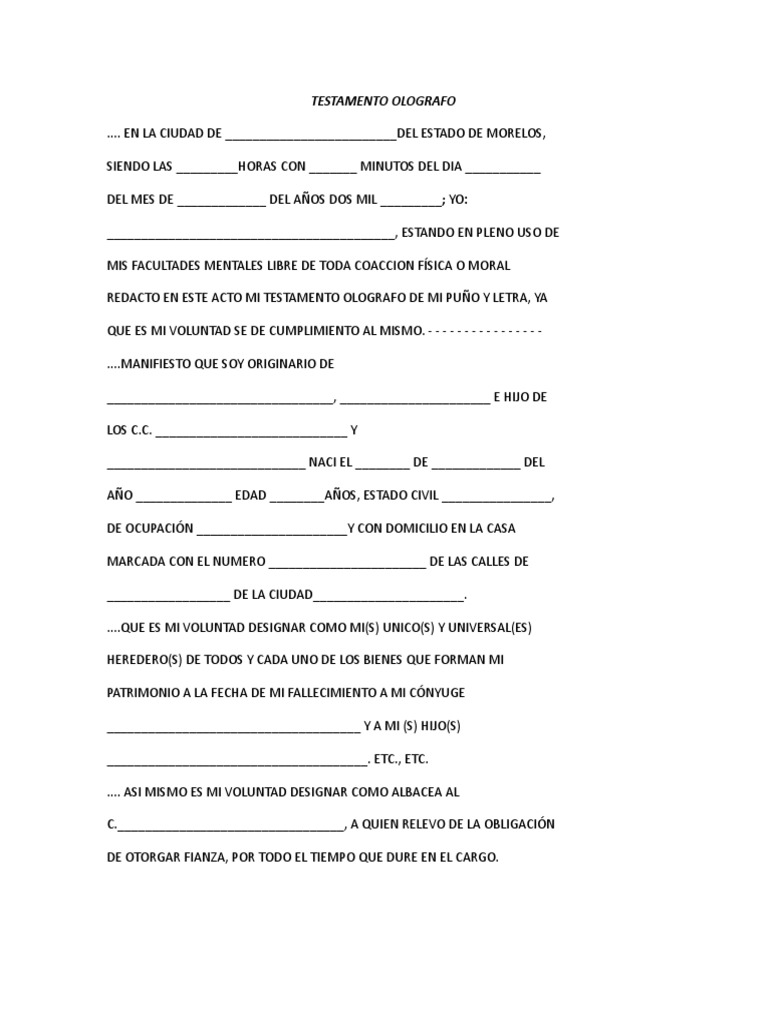 Modelo de Testamento Olografo en España | PDF | Voluntad y testamento ...