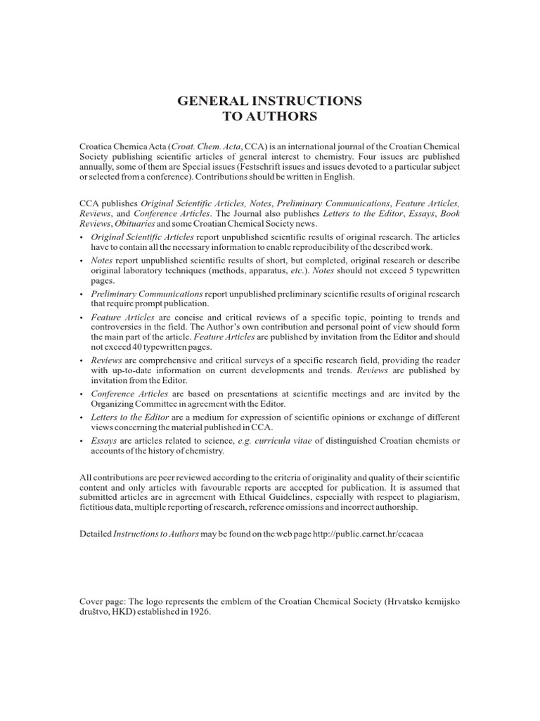 Guide Authors Croatica Chemica Acta | PDF | Abstract (Summary) | Academic Publishing