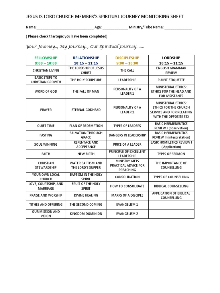 Members Journey Monitoring Sheet | PDF | Sermon | Salvation